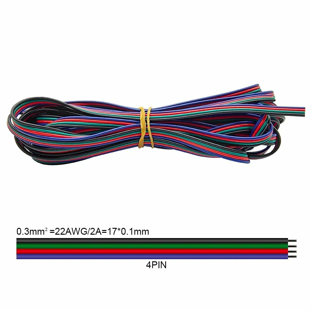 Светодиодный провод 22AWG 3Pin/2Pin/4Pin/5Pin/6Pin 1-100 м 5m, 4Pin Led Wire