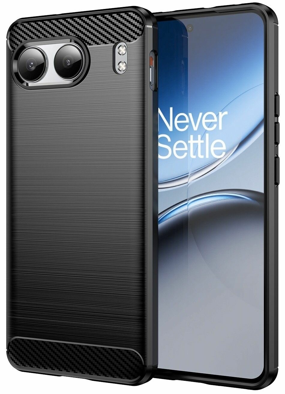 Чехол на OnePlus Nord 4 силиконовый карбон сталь чёрный противоударный