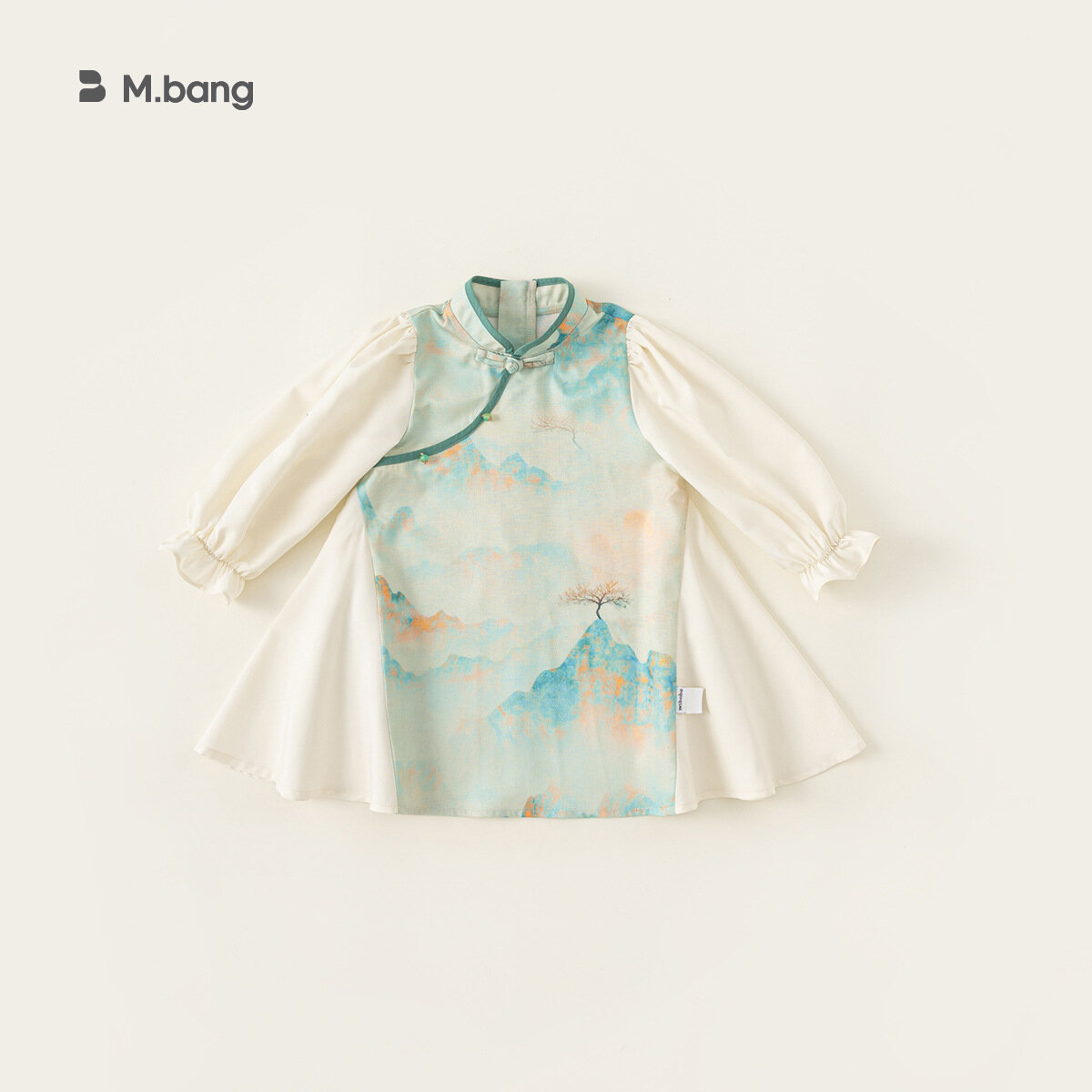 Платье Yubao QQ24084, для девочек, осеннее, абрикосовое с зеленым, с дисковой пряжкой