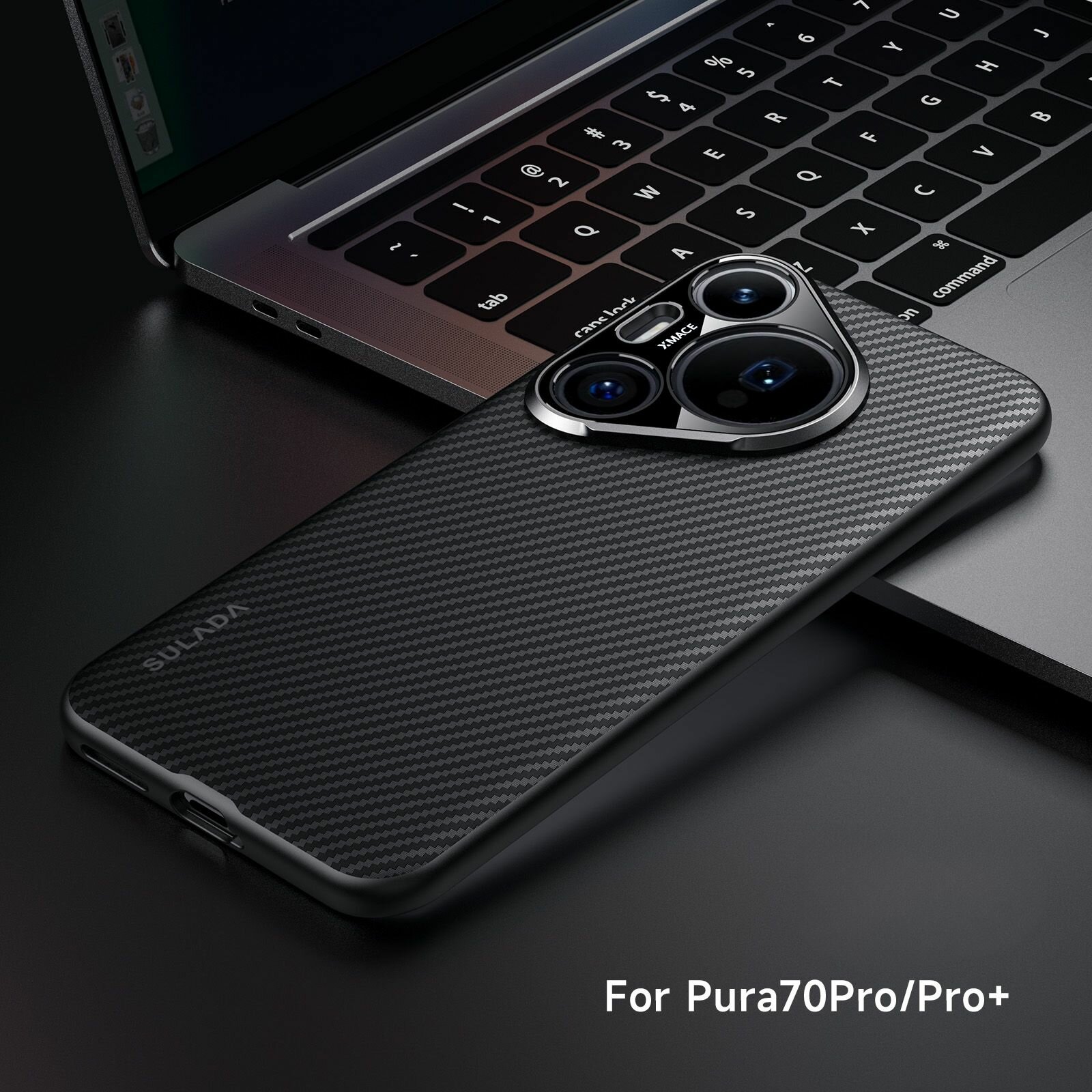 SULADA Роскошное кожаный MagSafe Чехол для Huawei Pura 70 Pro/70 Pro Plus (Хуавей Пура 70 Про/70 Про Плюс) из текстурированной кожи из углеродного волокна