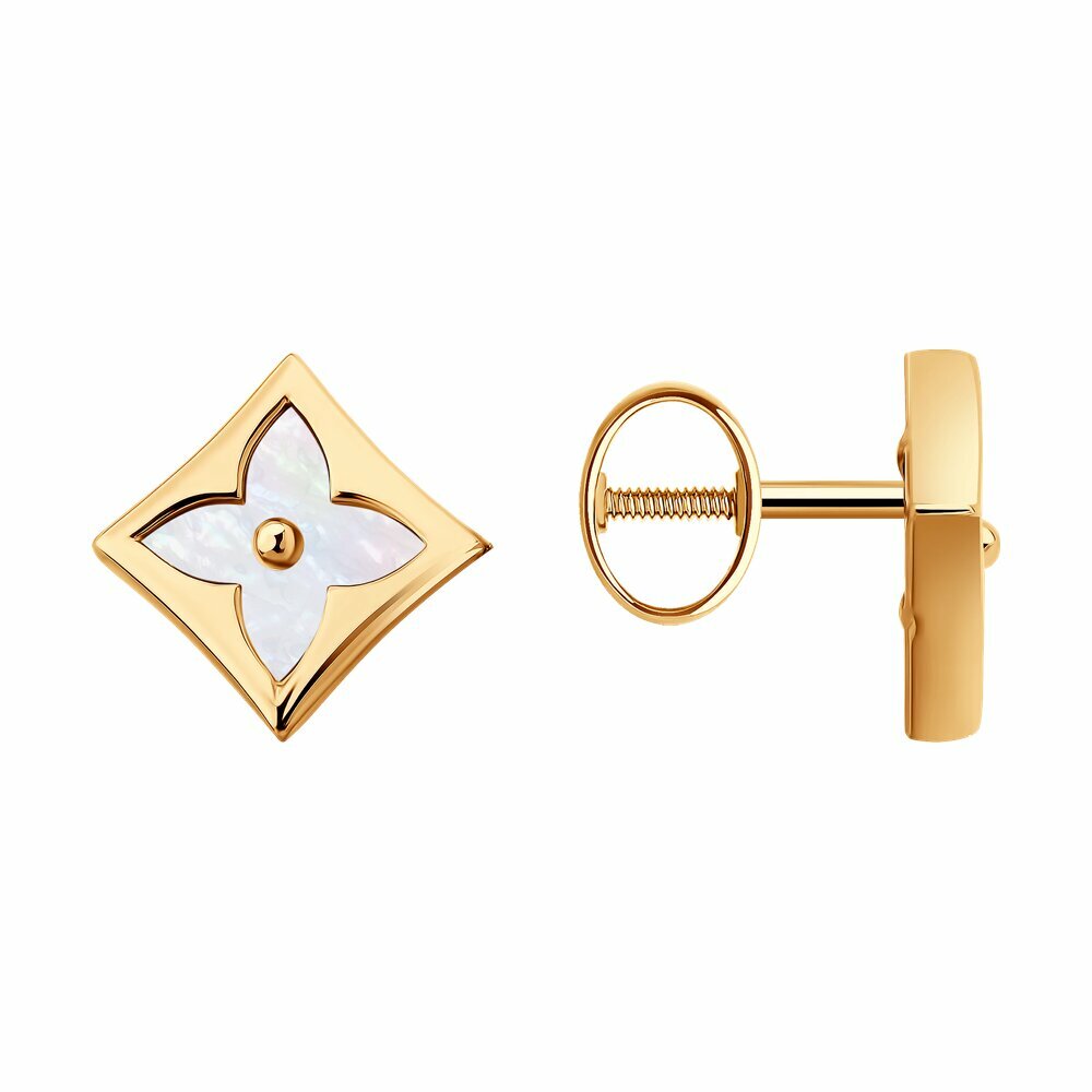 Серьги, красное золото, 585 проба, перламутр