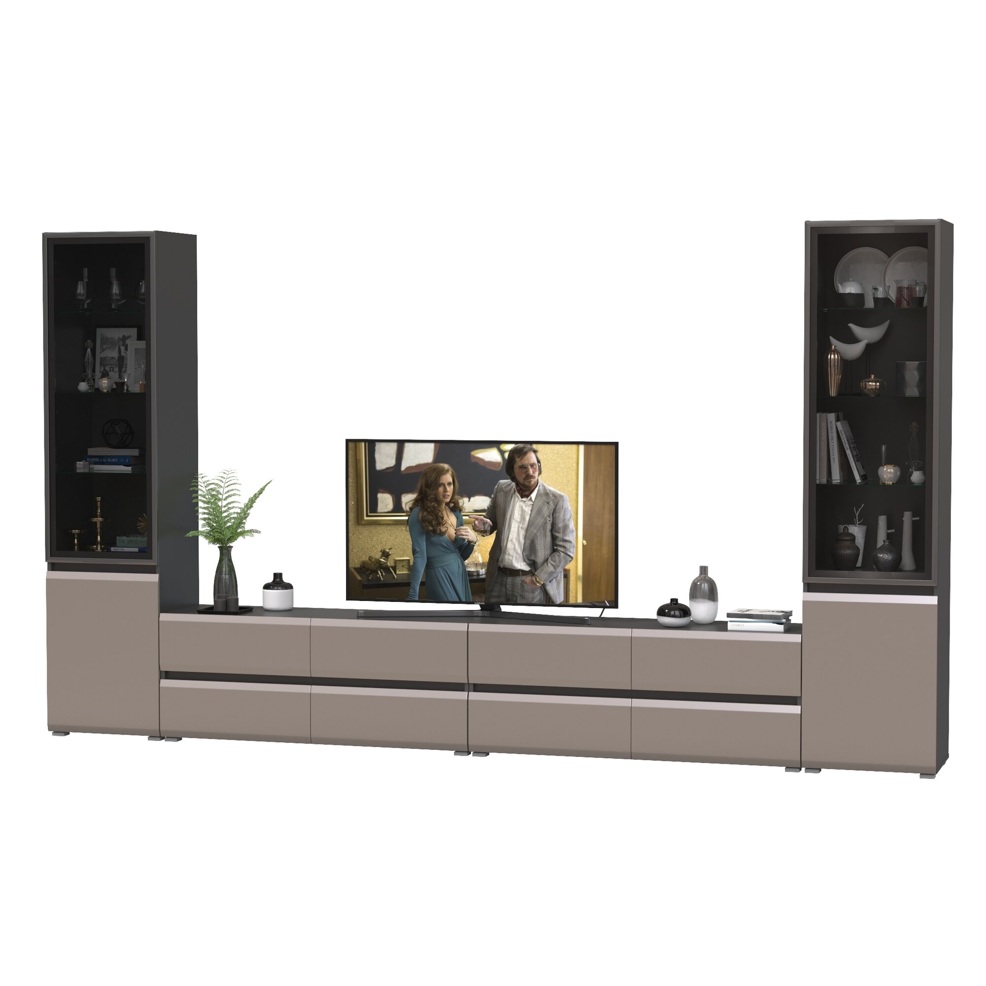 Гостиная Моби Сидней № 130, цвет антрацит/МДФ веллюто капучино, 359,8х41,3х205,2 см.