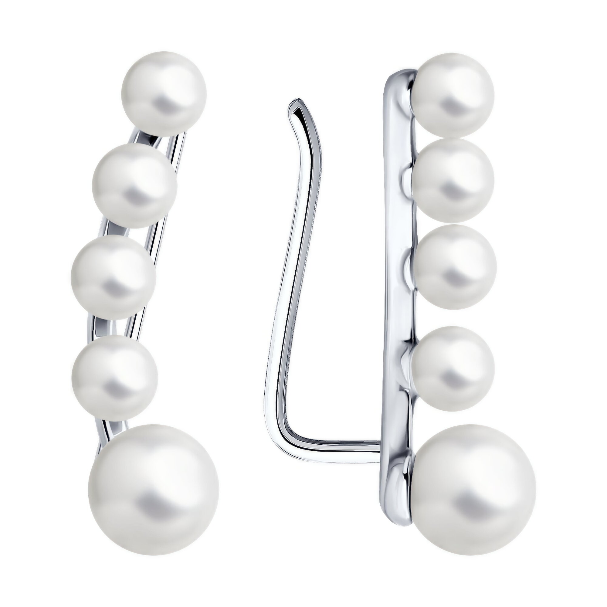 Серьги клаймберы, серебро, 925 проба, родирование, жемчуг