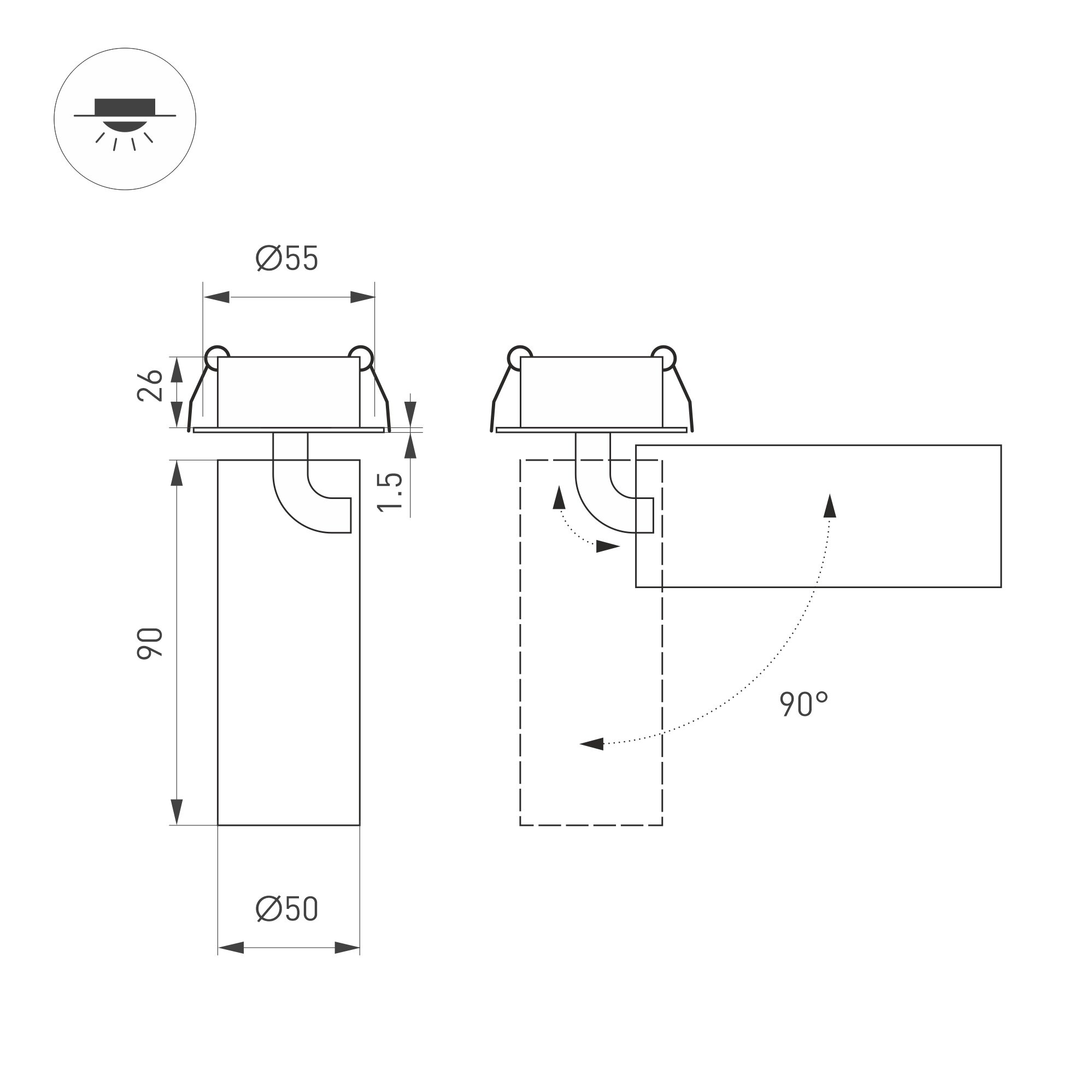 Светильник Arlight Светильник SP-GABI-BUILT-FLAP-R50-9W Warm3000 (WH, 36 deg, 230V) (Arlight, IP40 Металл, 5 лет)