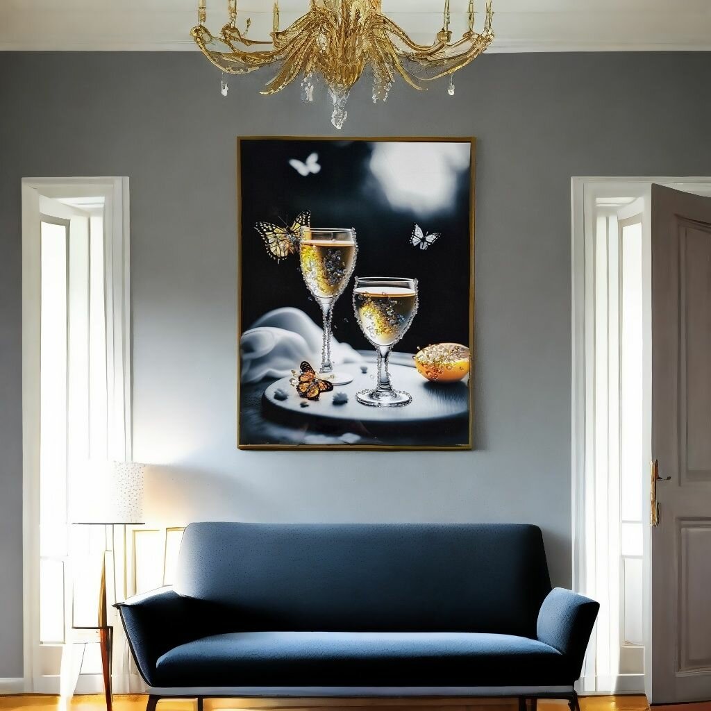 Интерьерная картина с кристаллами, бокалы
