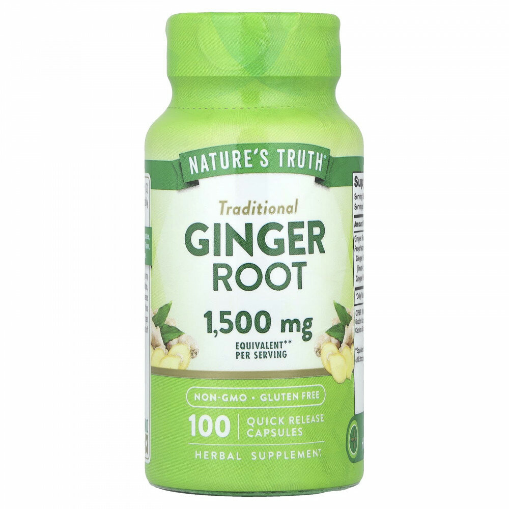 Nature's Truth, корень имбиря, 100 капсул с быстрым высвобождением (750 мг в 1 капсуле)