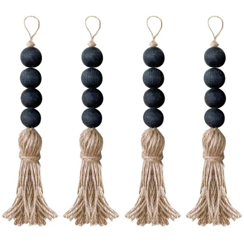 Деревянная гирлянда из бусин в деревенском стиле, ручка для ящика для домашнего декора в шкаф, художественное ремесло, подарок, подвесная дверная ручка с кисточками