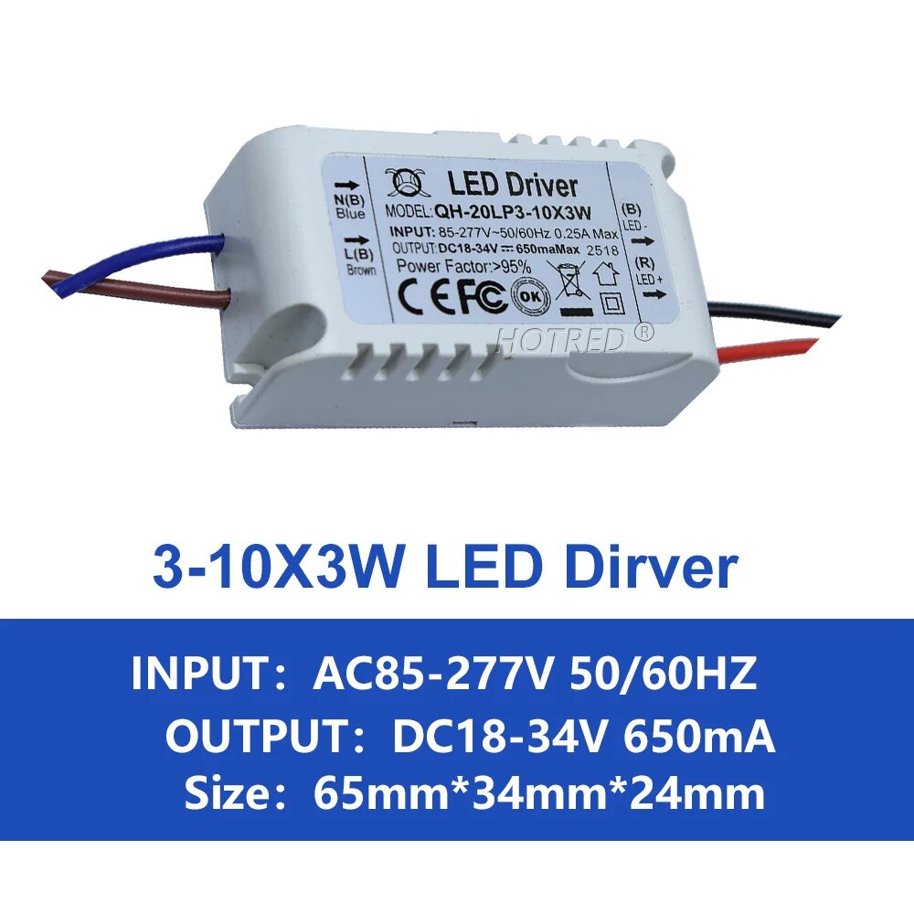 Светодиодный драйвер HotRed 600mA 3-60Вт 3-10X3W DC18-34V