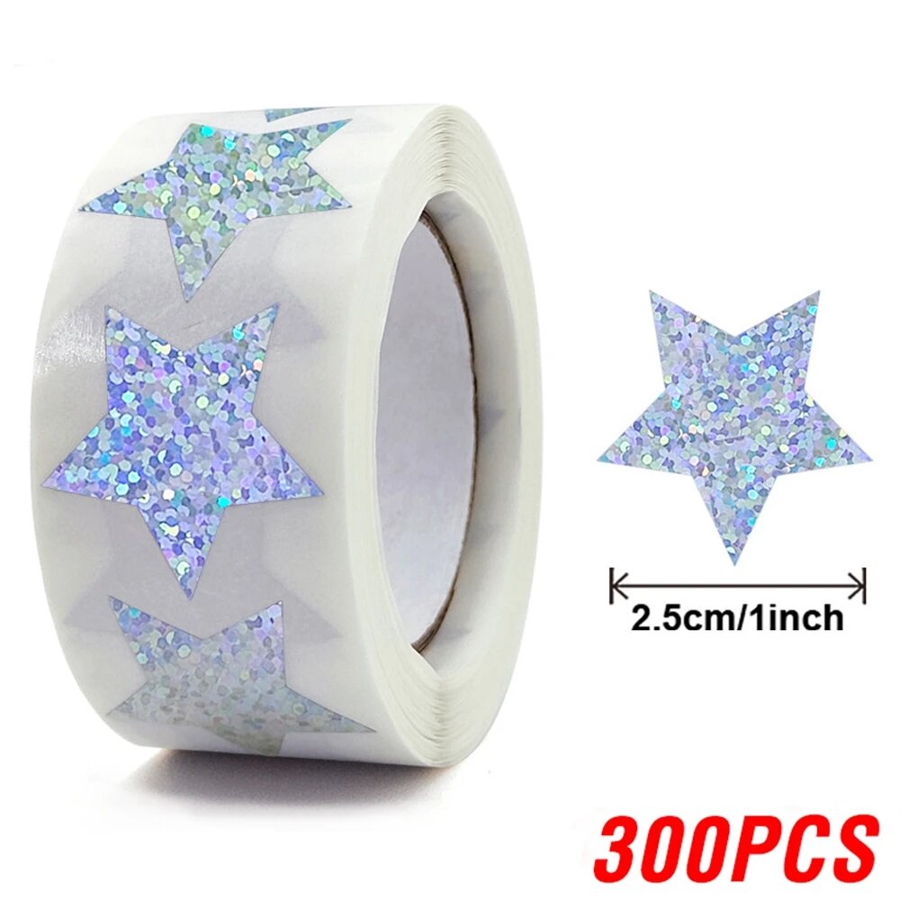 Наклейки звездные голографические 300шт, 2.5см