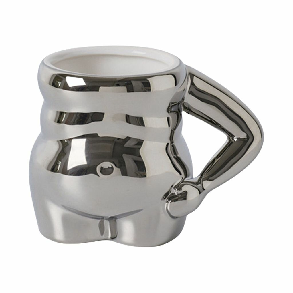 Чашка, Толстая керамическая кружка - цвет серебряной фольги, 400 мл