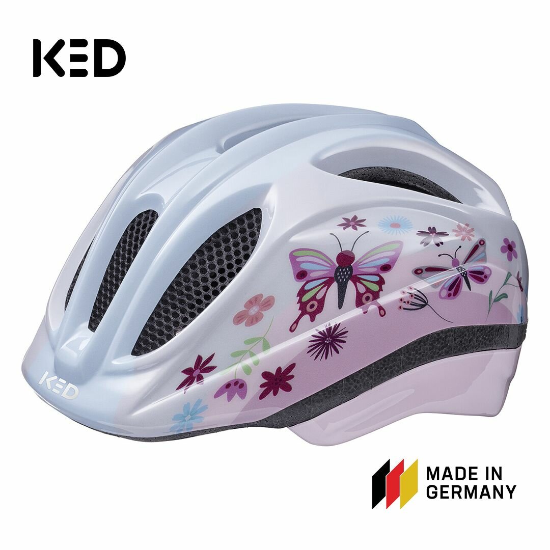 Шлем детский защитный для велосипеда, роликов, самоката, скейтборда, спортивный розовый велошлем для детей KED Meggy Trend Butterfly, размер S/M (49-53)