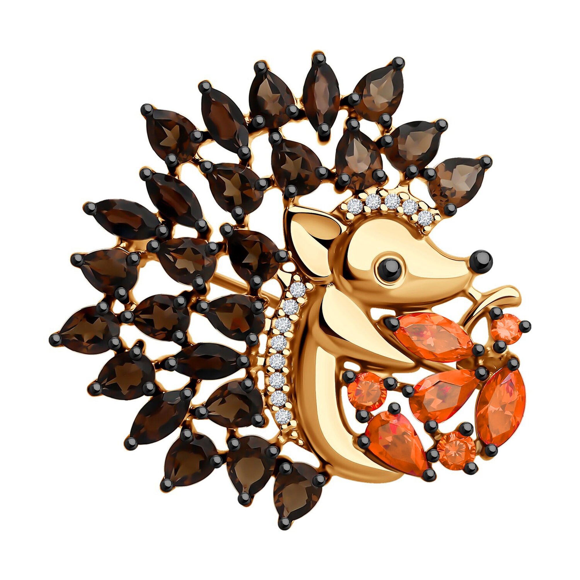 Брошь, серебро, 925 проба, золочение, фианит, раухтопаз