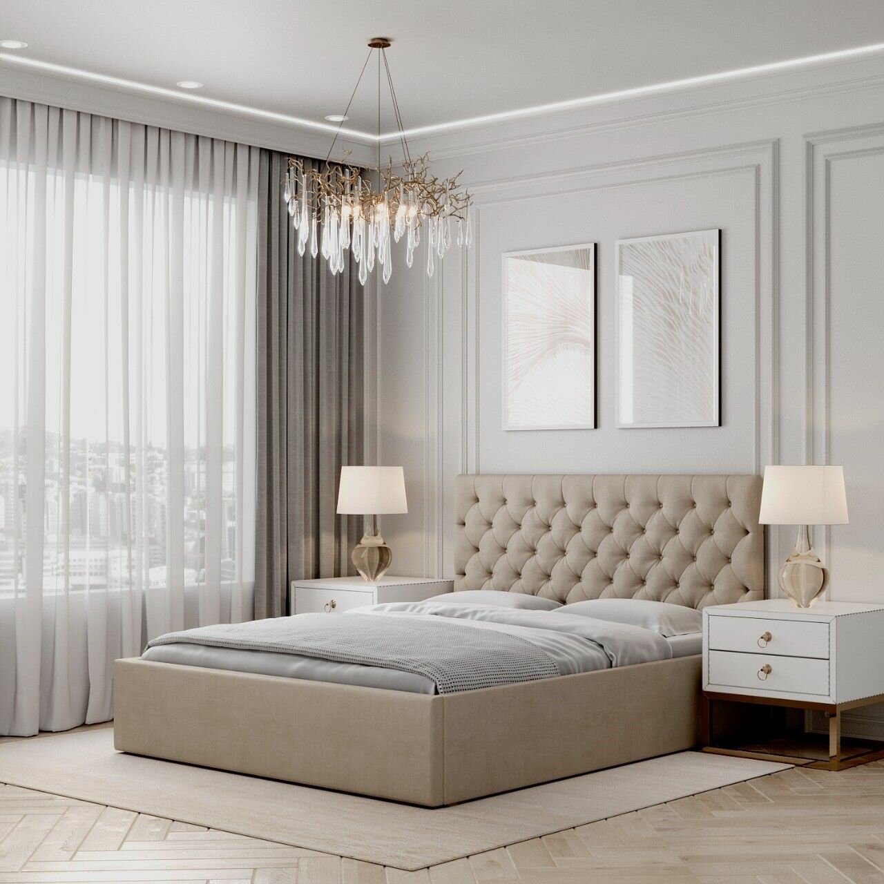 Кровать 180х200 двуспальная с ортопедическим основанием, бежевая