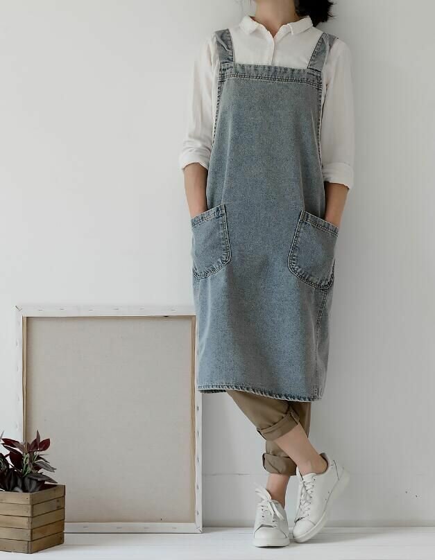 Фартук джинсовый / Фартук рабочий универсальный для повара бармена творчества бариста официанта барбера / продавца повара кондитера флориста кухонный рабочий