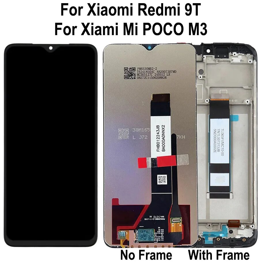 6,53 "для XIAOMI MI POCO M3 дисплей ЖК-дисплей с цифровым преобразователем сенсорного экрана для Xiaomi Redmi 9T ЖК-дисплей M2010J19CG M2010J19CI запасные части 9T WithFrame