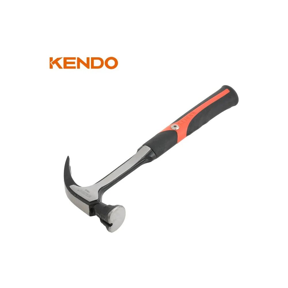 Молоток‑гвоздодер KENDO прочный, цельнометаллический, с термопластичной резиновой рукоятью, стальной круглой головкой