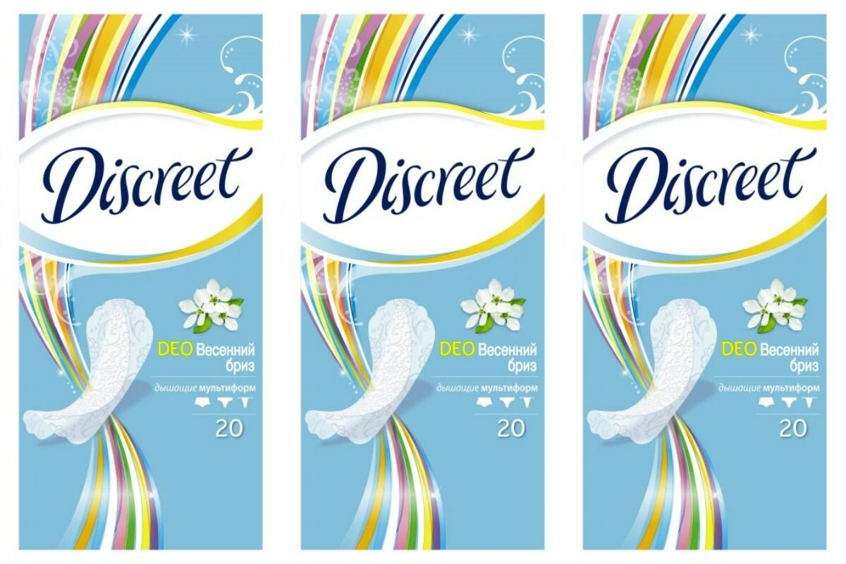 Discreet Ежедневные прокладки Deo, Весенний бриз, Мультиформ, 20 шт в уп, 3 уп