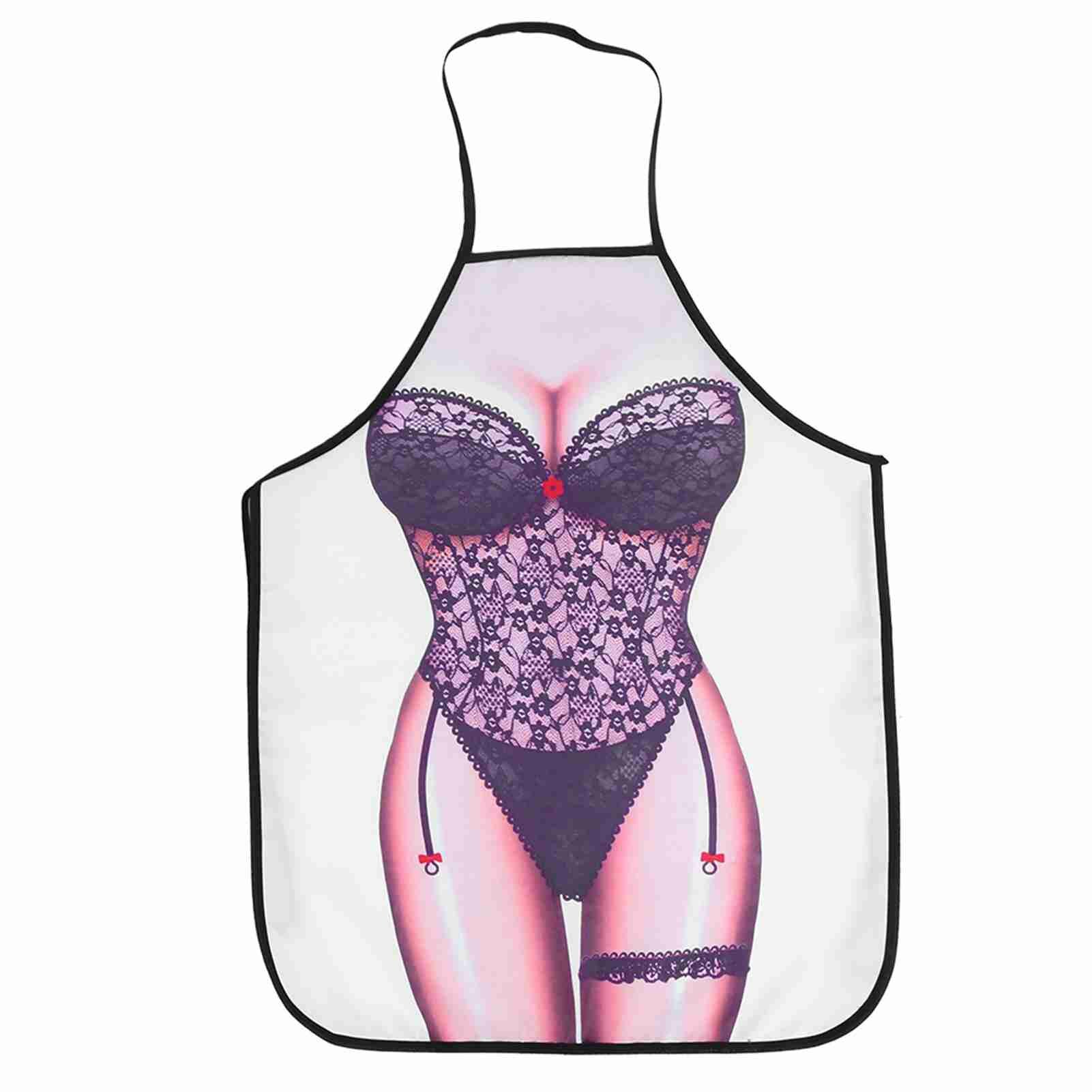 3D Funny Cooking Apron Sexy Man Woman Waterproof (Black Lace Woman)