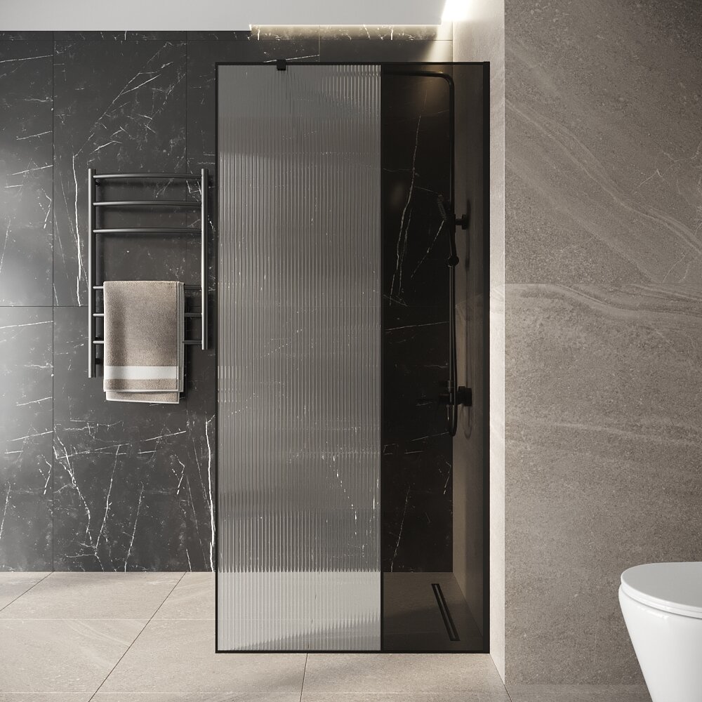 Душевая перегородка Niagara Nova NG-481-10FBLACK 100х200 профиль черный матовый, стекло рифленое/тонированное