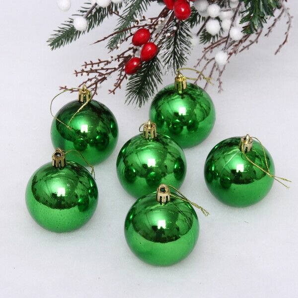 Елочные игрушки Серпантин Новогодние шары 6 см 6 шт "Глянец" цвет зеленый пакет