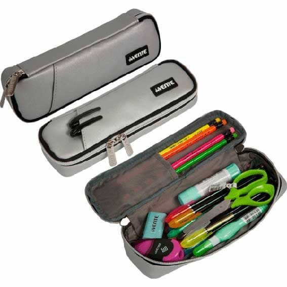 Пенал-косметичка deVENTE 220х60х40, "Private" овальный, серебряный, кожзам (7023310)