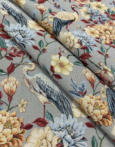 Ткань для штор и мебели, 280*100см Сохо цвет 4, цветы, птицы, гобелен