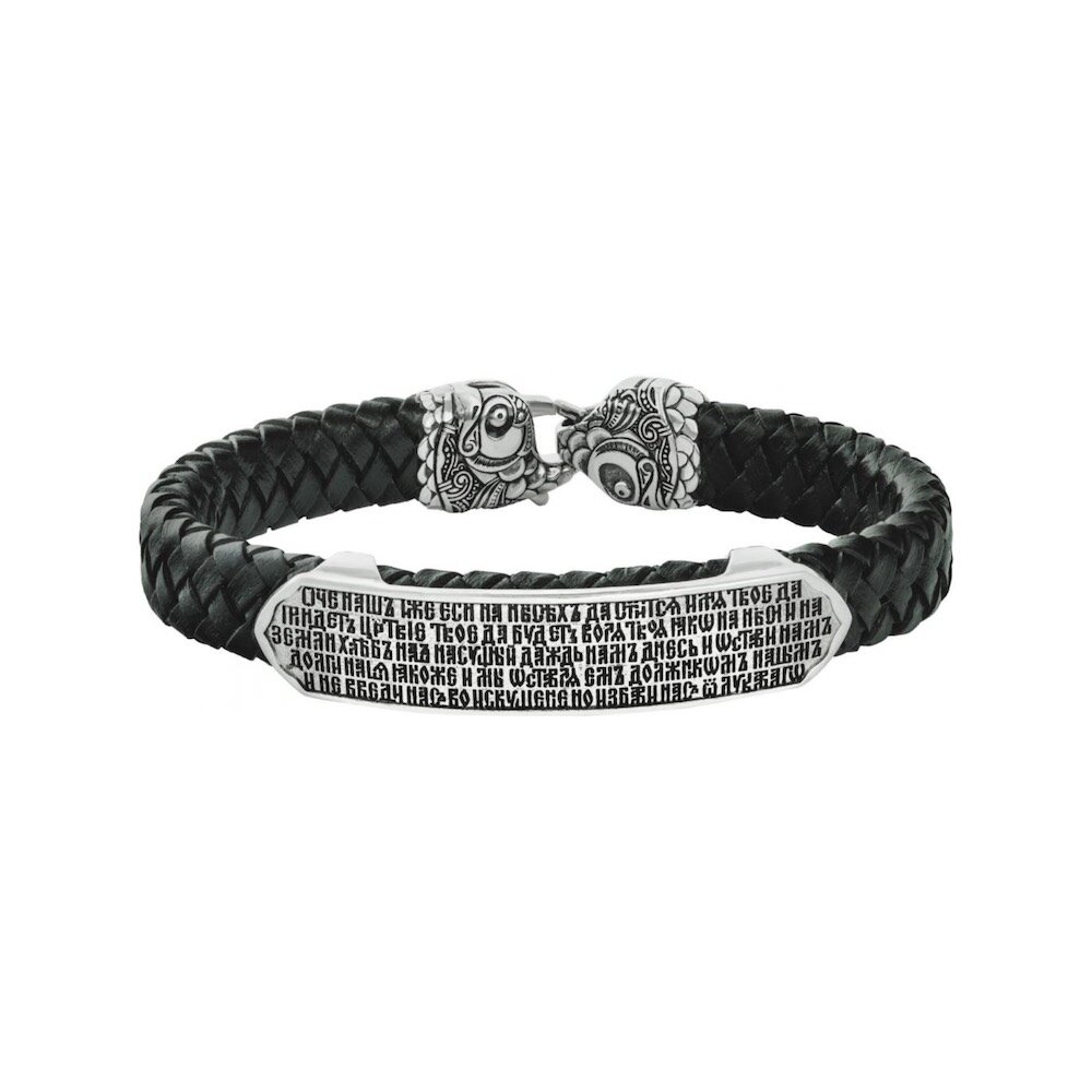 Браслет, серебро, 925 проба, чернение, кожа