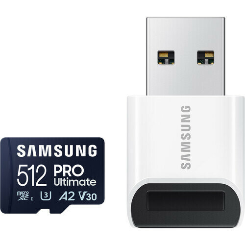 Карта памяти Samsung Pro Ultimate microSDXC 512GB Class 10, V30, A2, UHS-I U3, R 200 МБ/с, с переходником на USB