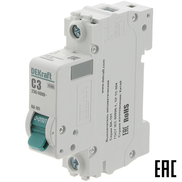 Автоматический выключатель на Din-рейку DEKraft ВА101-1P-003А-C 11051DEK C3А/1п/ 4,5 кА (2 шт. в комплекте)