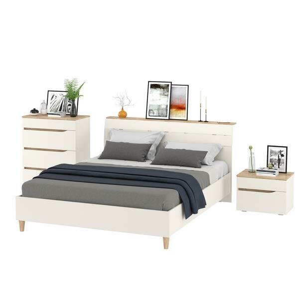 Муссон Кровать 11.41 + ортопед + Тумба 16.03 + Комод 13.97, цвет белый/дуб эндгрейн элегантный, сп. м. 1600х2000 мм, б/м