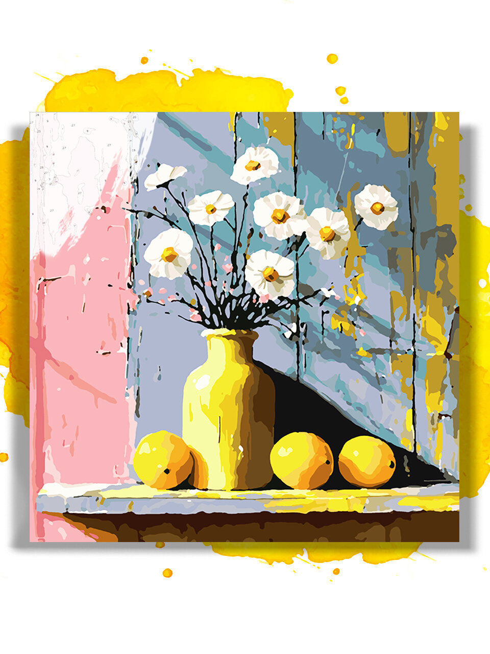 Картина по номерам на холсте Желтая ваза и лимоны, 40 х 40 см
