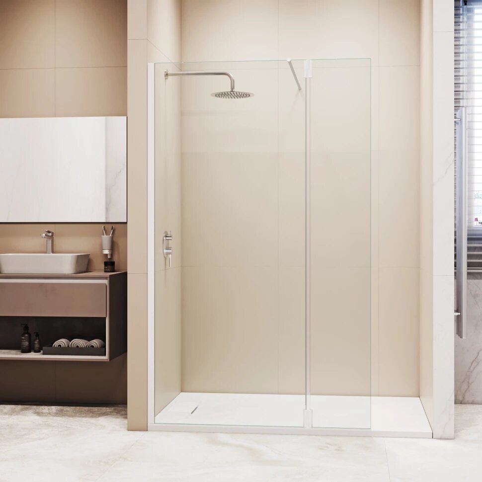 Душевая перегородка RGW WA-051W (WA-010W+Z-071W) Walk-in 351005173-15 100 см, профиль белый, стекло прозрачное