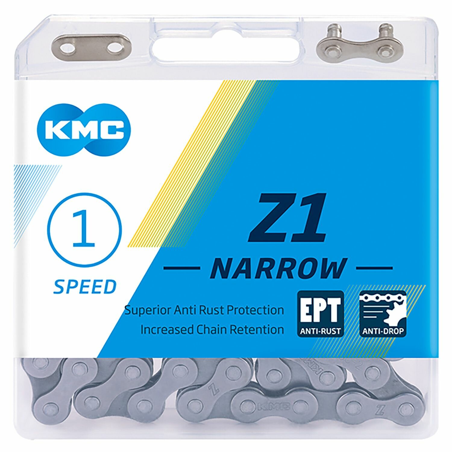 Цепь велосипедная KMC Z1 Narrow EPT EcoProTeQ 1/2"х3/32" 1 скорость 112 звеньев, 8мм, с замком, в коробке, серая