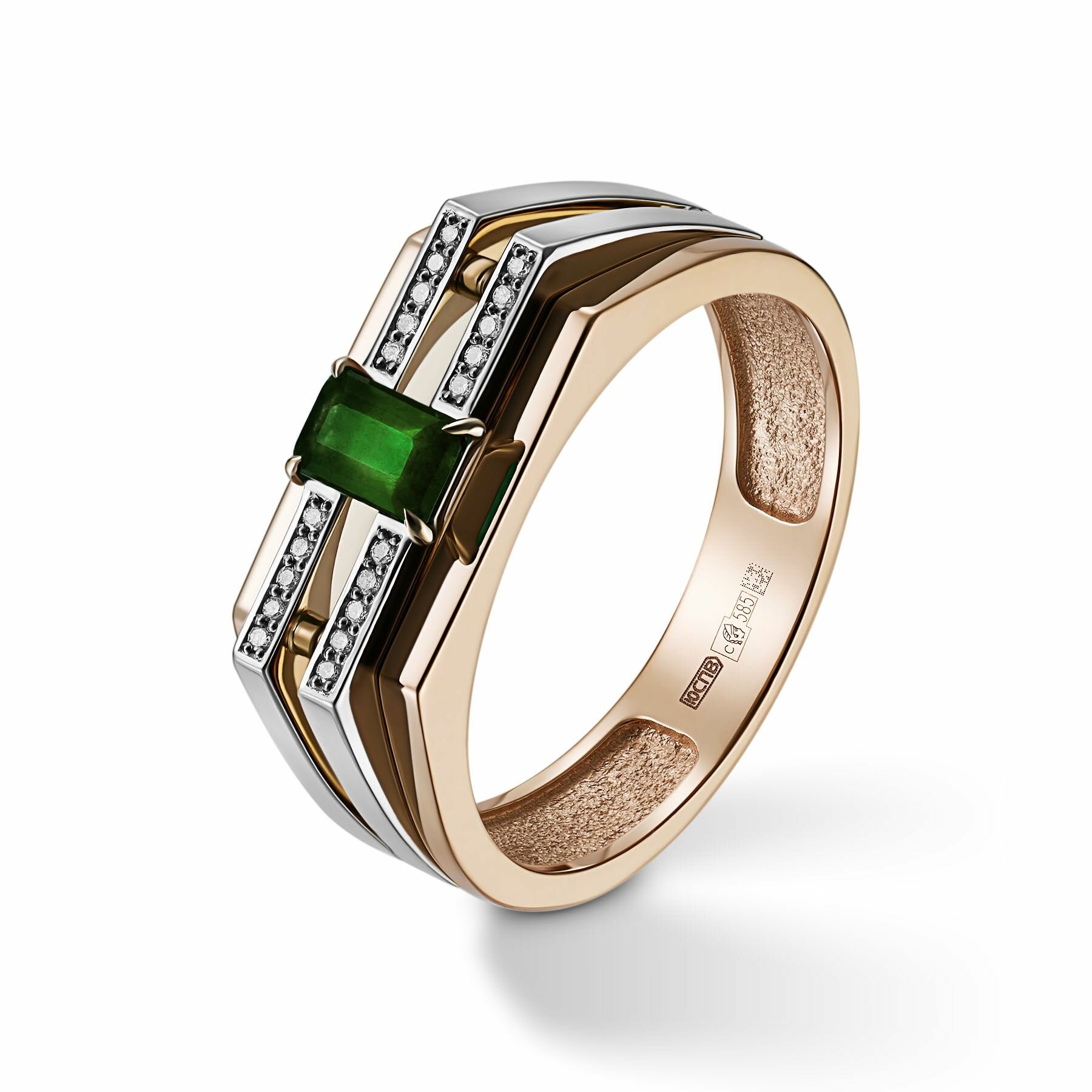 Печатка, красное, комбинированное золото, 585 проба, бриллиант, турмалин