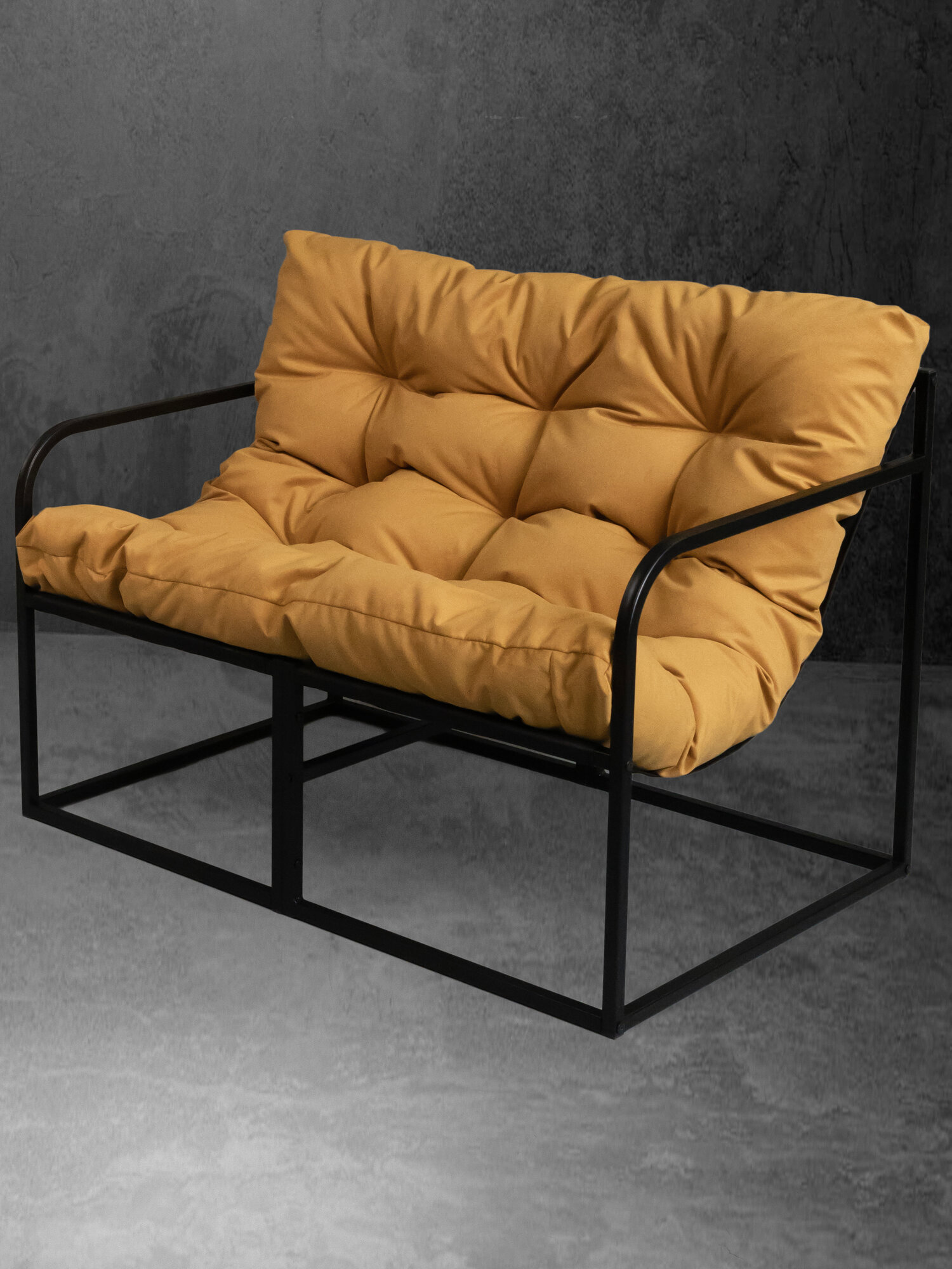 Диван мини в гостиную лофт, 108х70х71 см, велюр, металлический разборный с мягкой подушкой, для дома, на дачу, для интерьера и открытых пространств