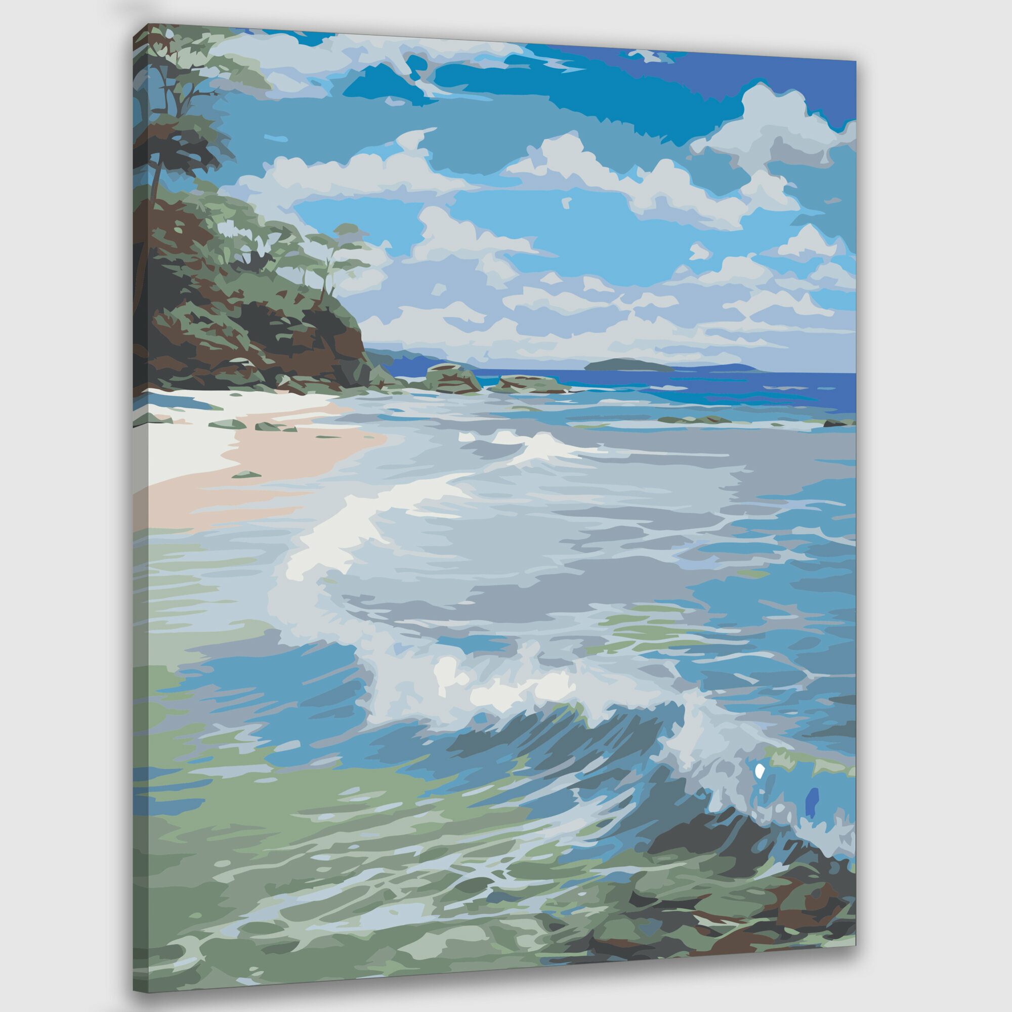 Картина по номерам 40x50 см, картина, масло, пляж, бирюзовые воды, белоснежный песок, нежные волны, безмятежность
