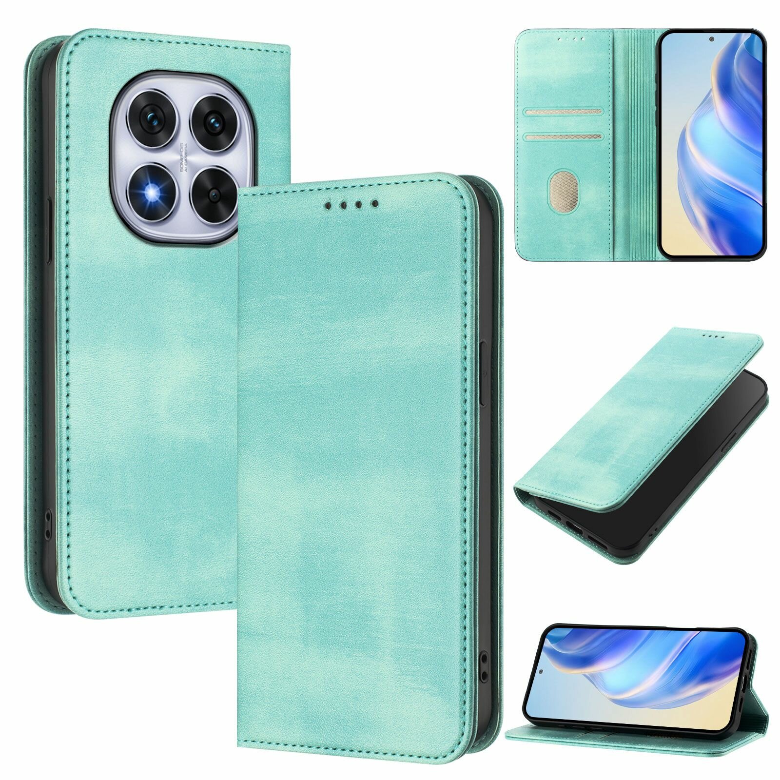 Кожаный чехол-книжка для Xiaomi Redmi Note 14 Pro 4G (Редми Ноут 14 Про 4Джи)с отделениями для карт и кошельком, Функция блокировки RFID