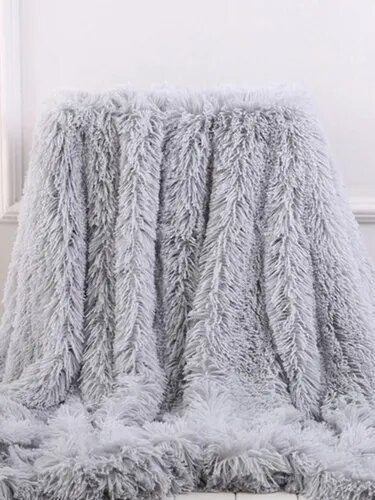 Плед Травка Серый 220 на 200 см, размер евро, двухсторонний, велсофт пушистый