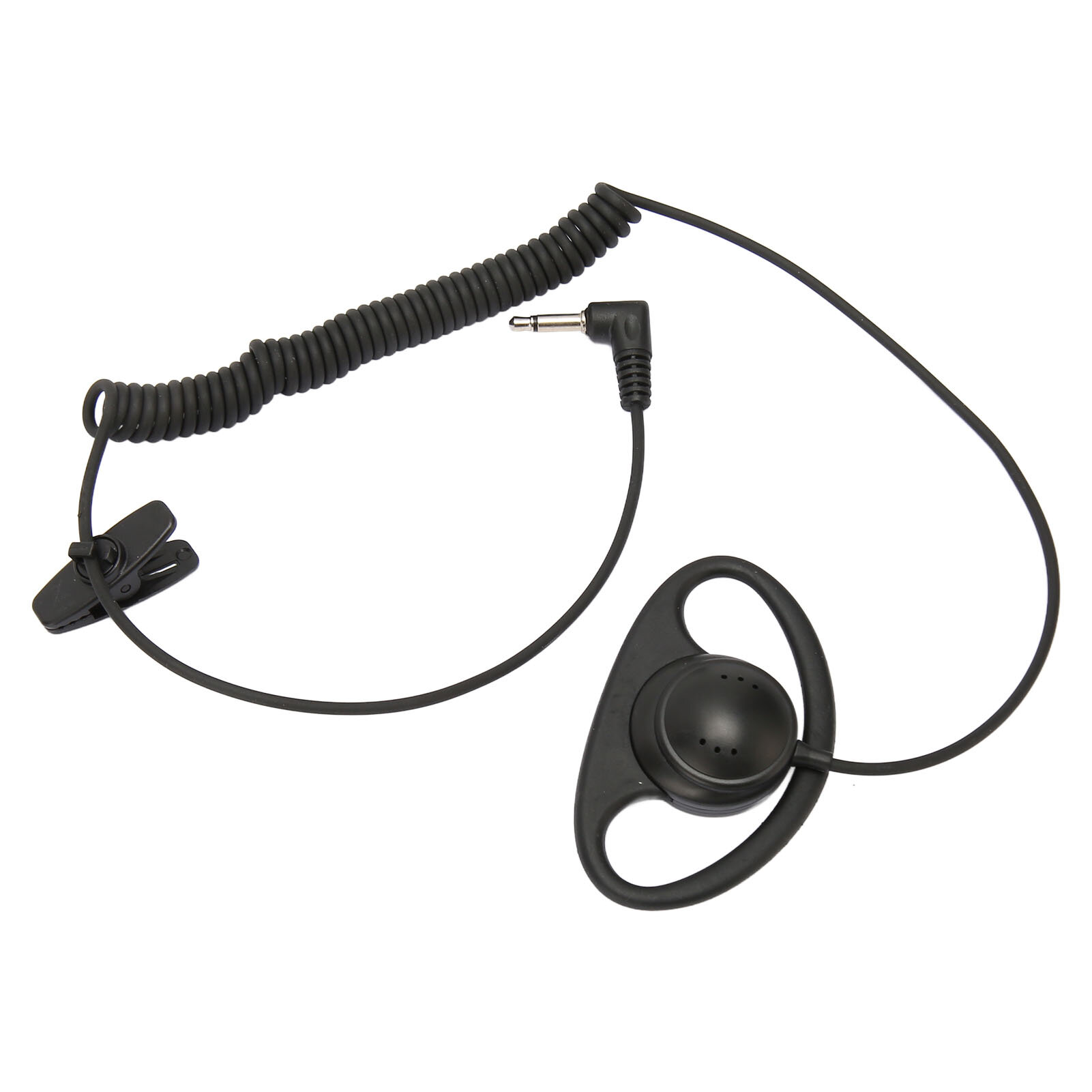 Наушник односторонний D-образный с хомутом для уха 3.5мм с спiralным дизайном для мобильных телефонов MP3 MP4, черный, материал PU, 1 шт.