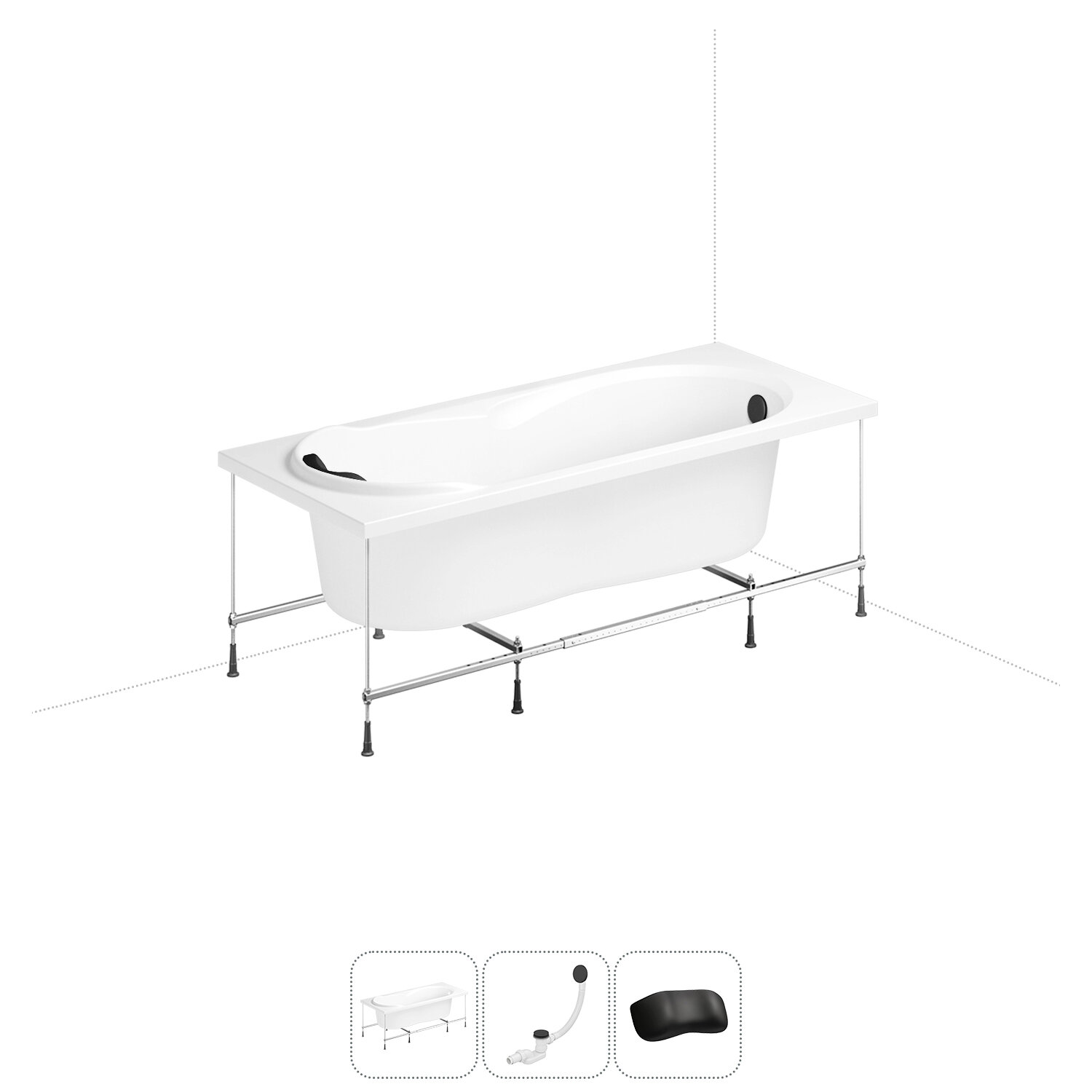 Акриловая ванна 150x70 с каркасом Lavinia Boho Easter Pro 20220959R в наборе 4 в 1: прямоугольная ванна 150 x 70 см, каркас, слив-перелив, подголовник