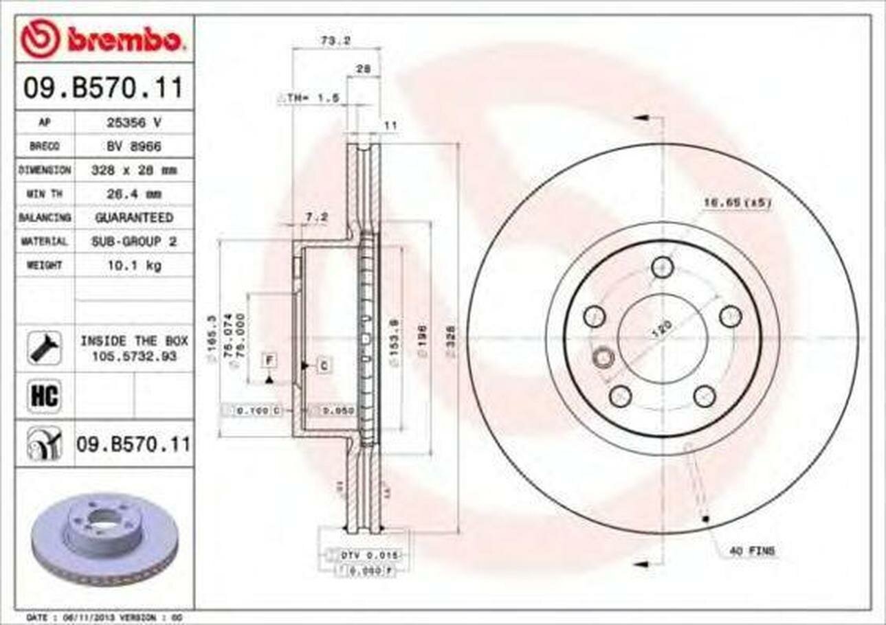 Brembo диск тормозной для автомобилей bmw x3 (f25) 09/10-08/17 09b57011