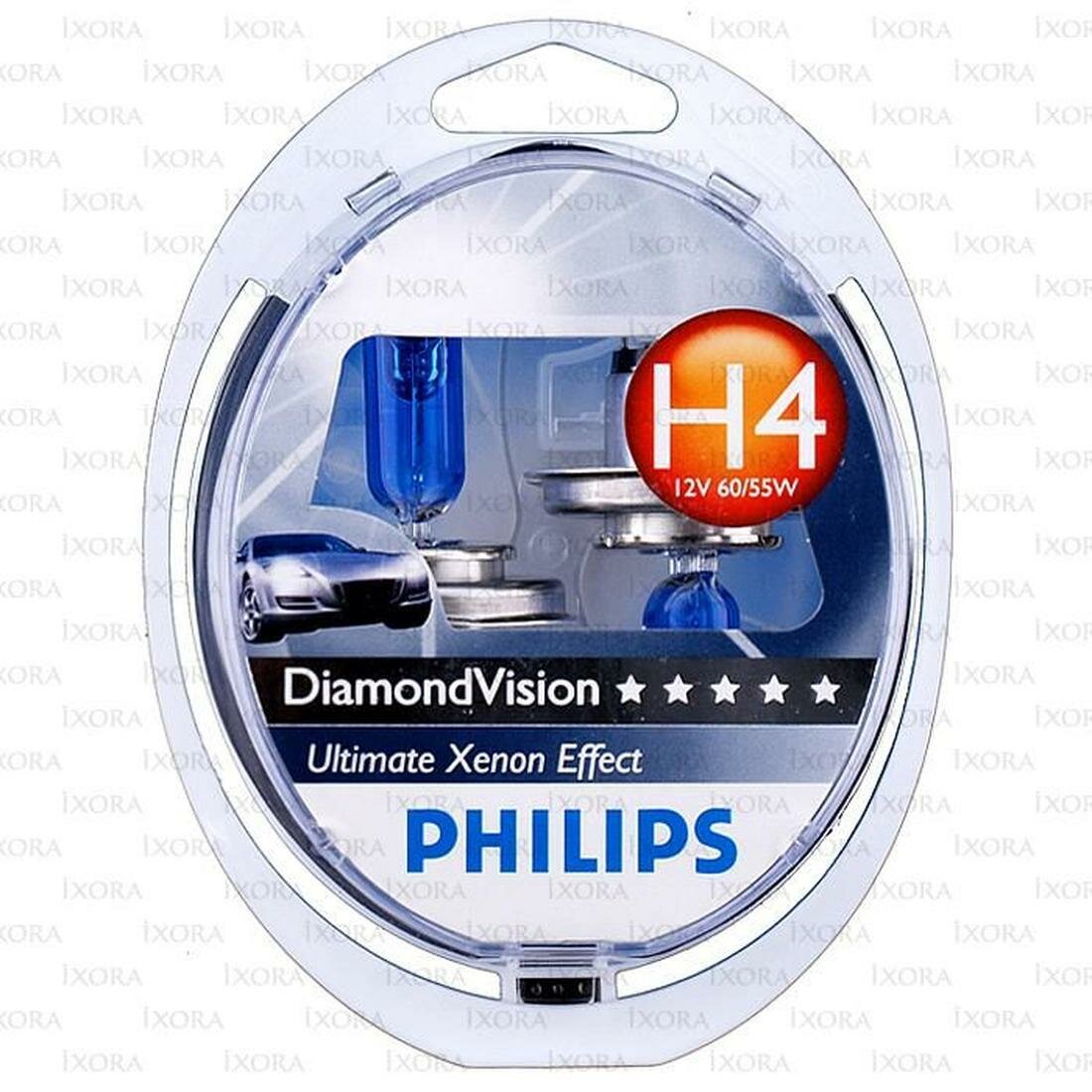 Philips лампа головного света (diamondvision) h4 12v 60/55w 5000k блистер 2 шт. 12342dvs2