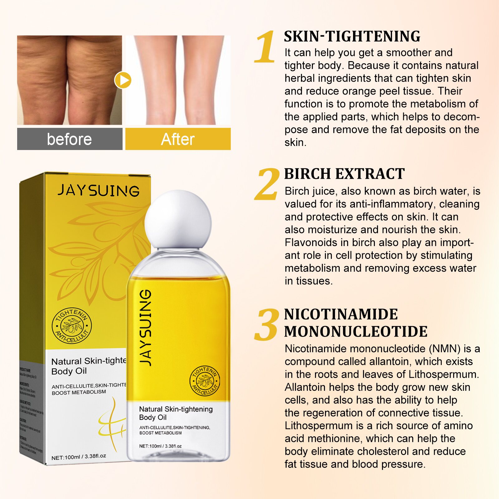 Jaysuing Skin Tightening Body Oil Slimming Beauty Oil Anti-Cellulite Nourishing Massage Firming Body Skin