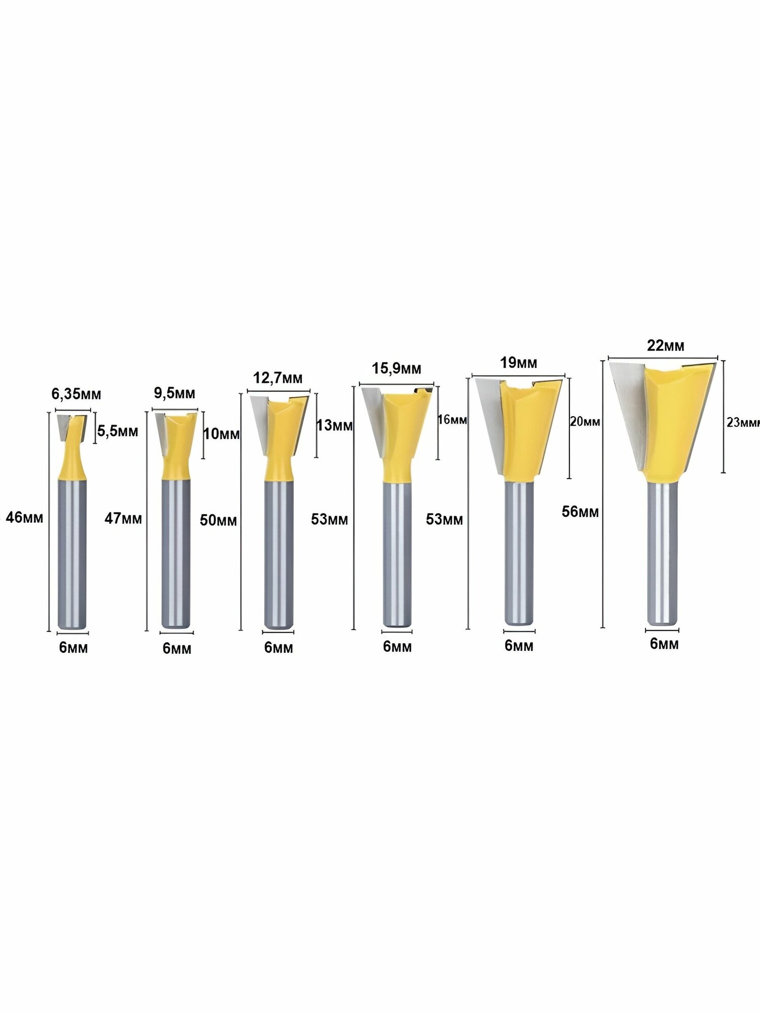 Фрезы для фрезера по дереву XCAN пазовые, ласточкин хвост, 6 шт.