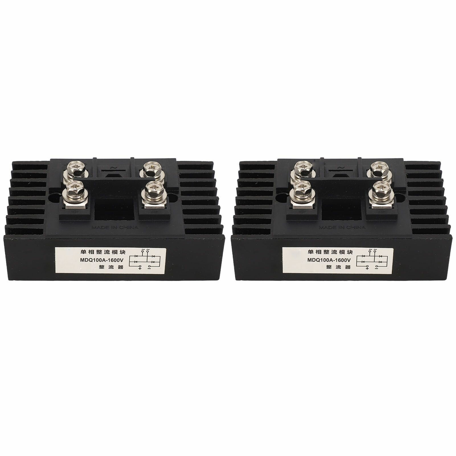 Набор 2 шт однофазных мостовых выпрямителей 100 А 1600 В с 4 клеммами модуль преобразования тока водонепроницаемый черный
