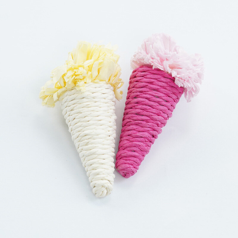 Кошачья игрушка-палка в виде мороженого с звуком для прорезывания зубов и игр Цвет：Желтый и розовый