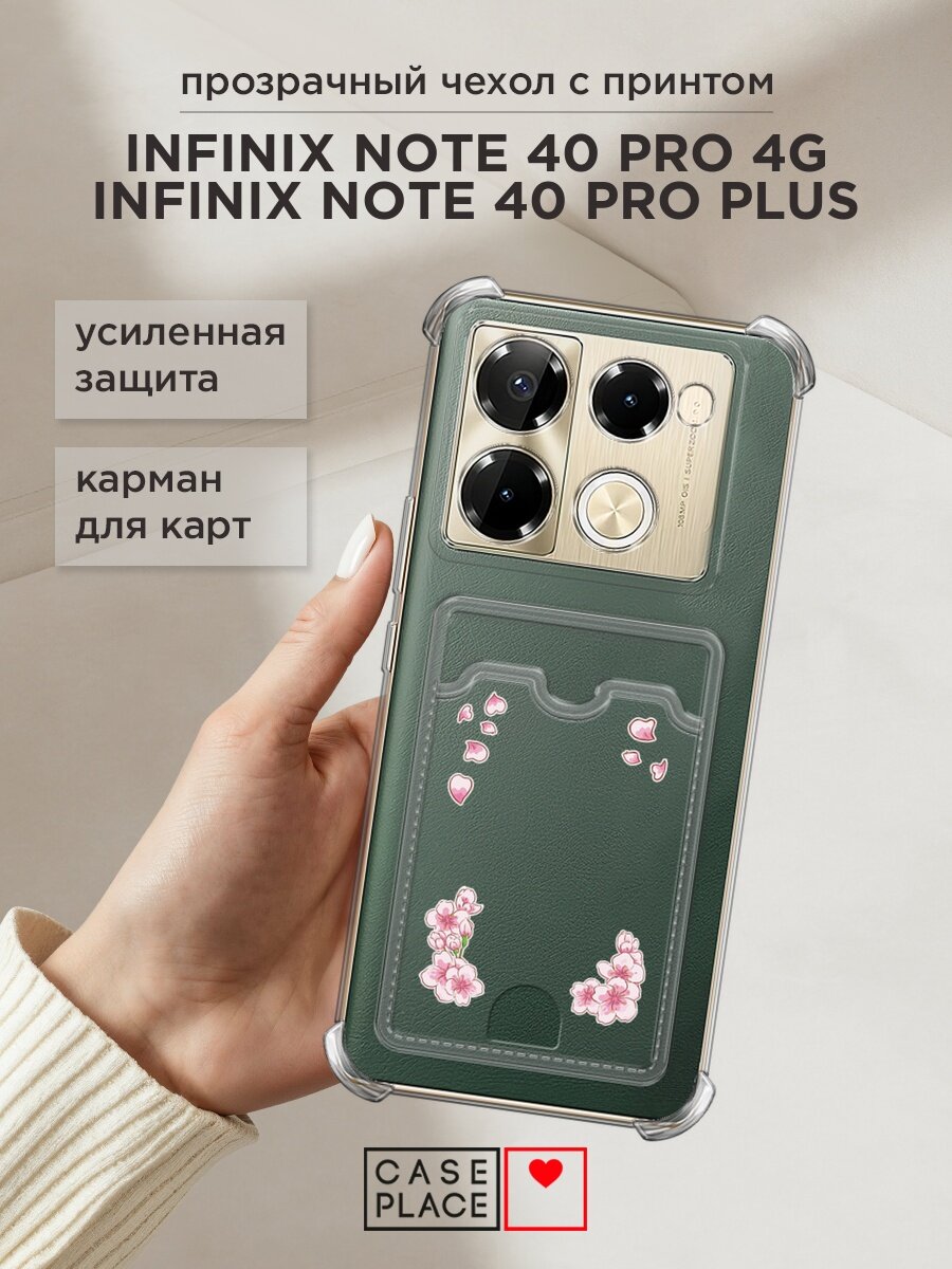 Чехол на Infinix Note 40 Pro 4G/40 Pro Plus (Инфиникс Нот 40 Про 4G) с картой и принтом "Цветы сакура в корейском стиле"