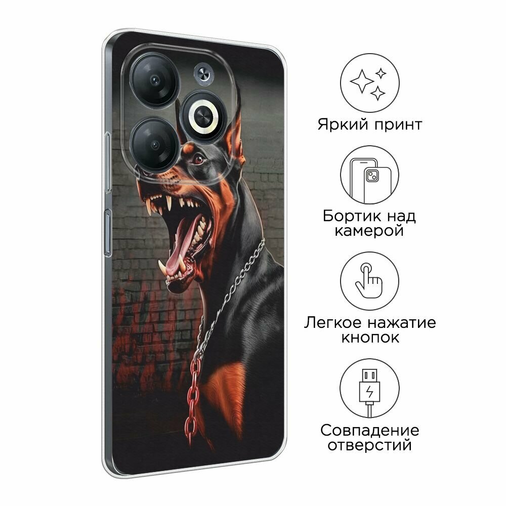 Чехол на Infinix Smart 8/8 HD/HOT 40i / Инфиникс Смарт 8/8 HD/HOT 40i с принтом "Доберман с цепью" — фото 1