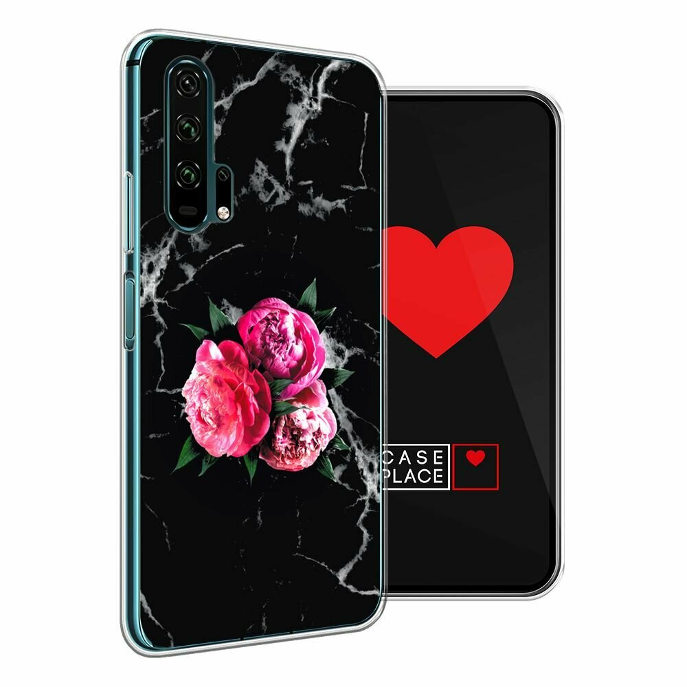 Чехол на Honor 20 Pro / Хонор 20 Про с принтом "Букет на черном мраморе" — фото 1