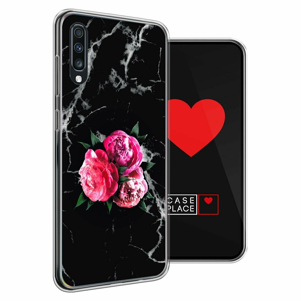 Чехол на Samsung Galaxy A70 / Самсунг Галакси А70 с принтом "Букет на черном мраморе" — фото 1